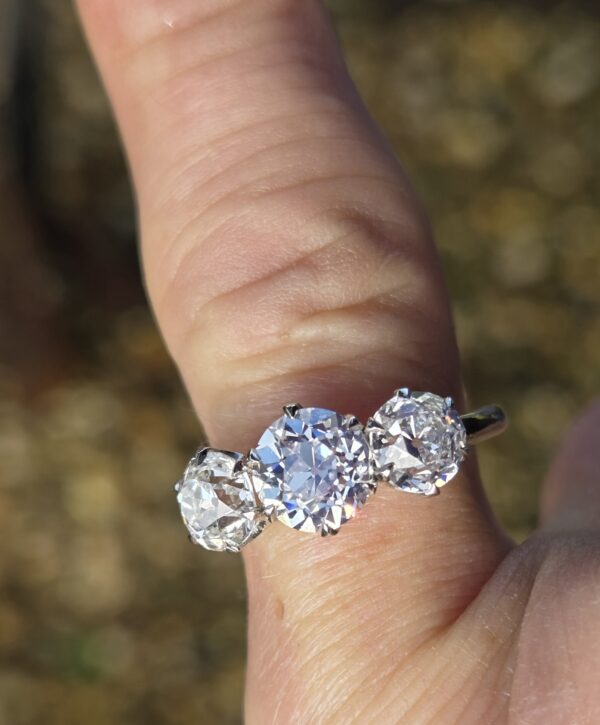 Simply incredible quality! 3ct Old Cut Diamond Trilogy ring. - Fine ...