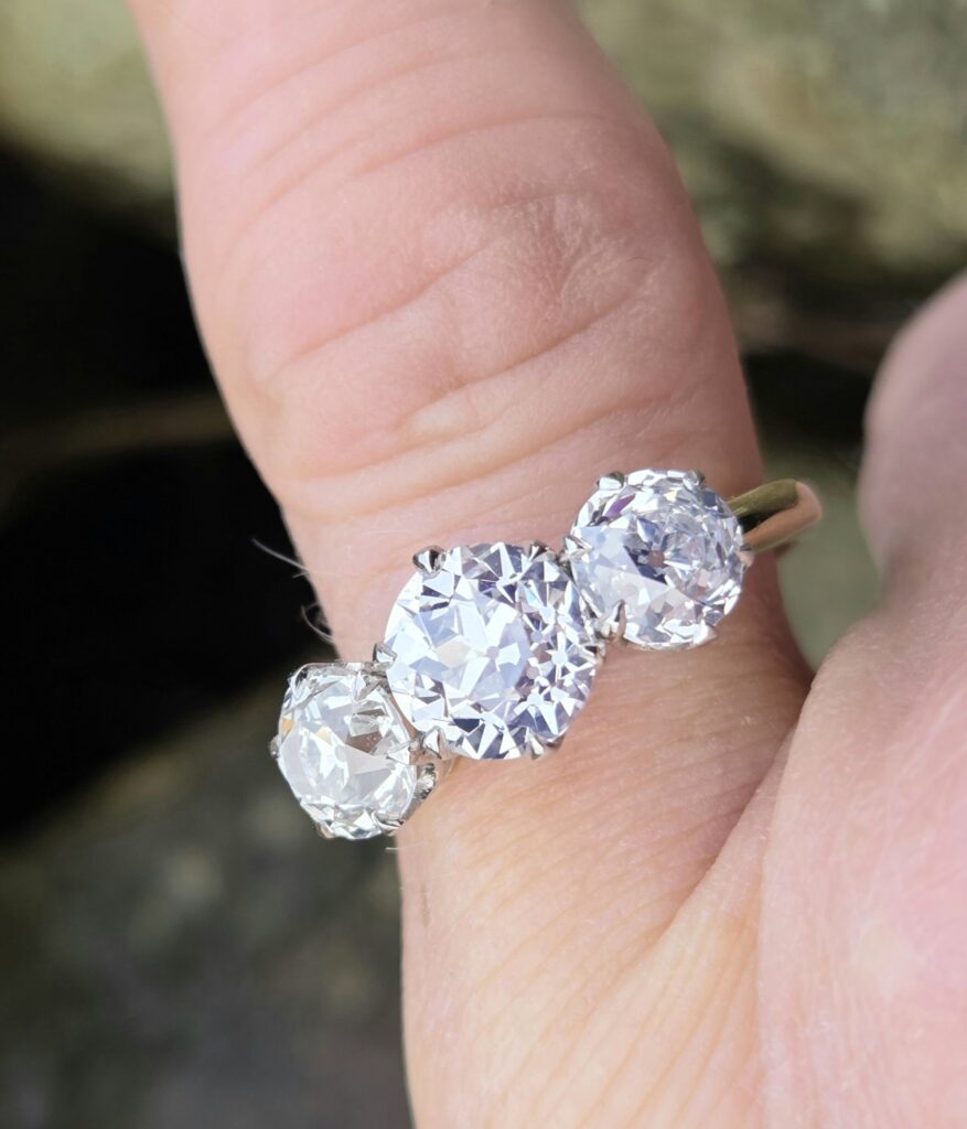 Simply incredible quality! 3ct Old Cut Diamond Trilogy ring. - Fine ...